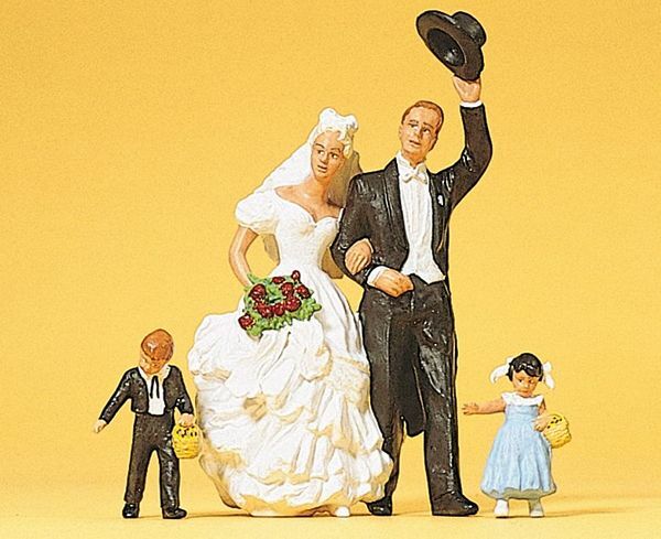 Preiser 45041 G Scale Bride, Groom, Ring Bearer & Flower Girl - Black ...