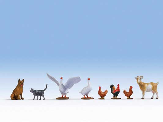 Noch 17903 O Scale Farm Animals -- 2 geese, 3 Chickens, 1 Each: Goat ...