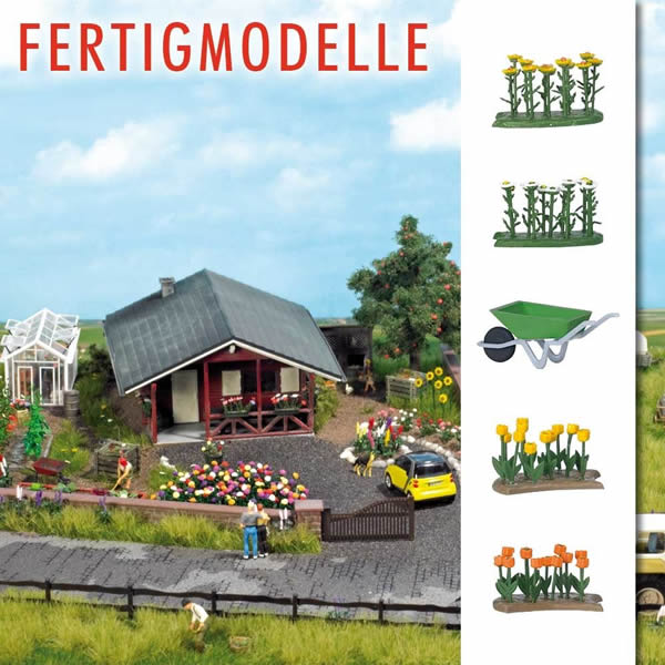 Busch 1231 HO Scale Tulips & Oxeye Daisies w/Wheelbarrow - Kit – Alpine ...