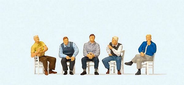 Preiser 10579 HO Scale Pedestrians -- Waiting Men Sitting on Chairs pkg ...