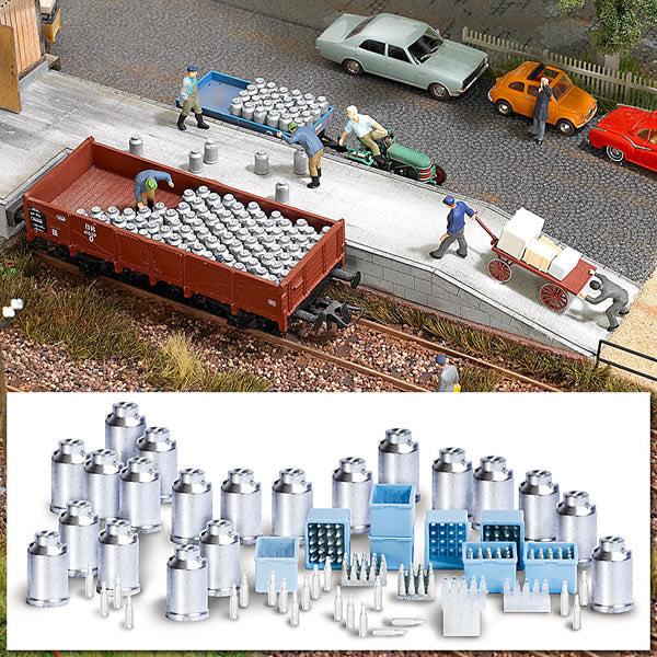 Busch 1145 HO Scale Milk Cans, Cases & Bottles - Black Forest® Hobby ...