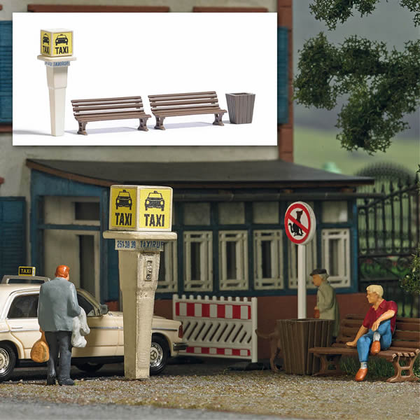 Busch 7763 HO Scale Taxi Callbox with 2 Benches - Black Forest® Hobby ...