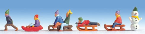 Noch 15819 HO Scale Children in the Snow -- 6 Kids, 4 Sleds & Snowman ...