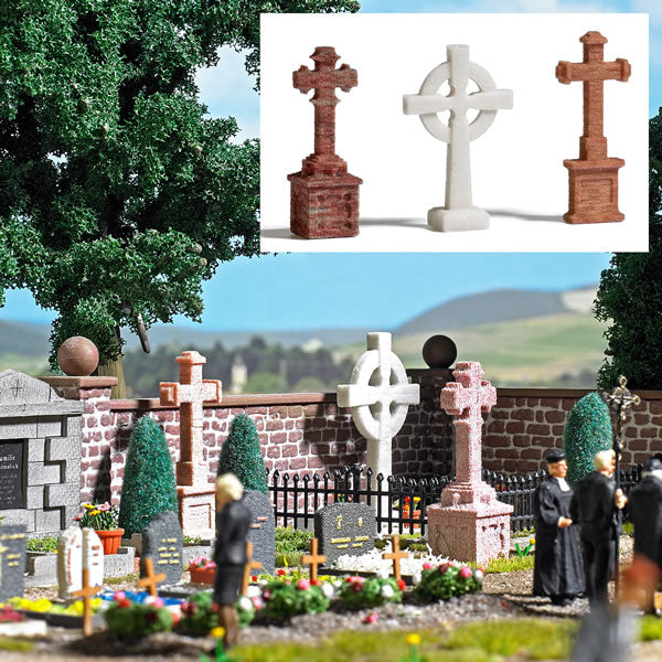 Busch 1096 HO Scale Cemetery Stone Crucifixes/Crosses -- Kit pkg(3 ...