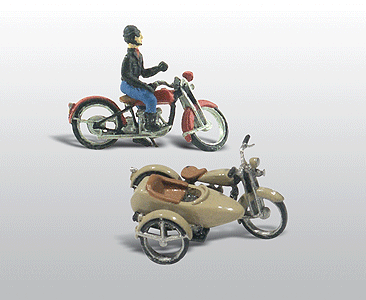 Woodland Scenics 228 HO Scale Motorcycles w/Side Cars Cast Metal ...