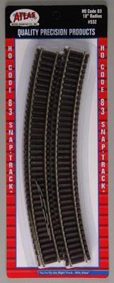 Atlas Model Railroad 532 HO Scale Code 83 Curved Snap Track -- 18 ...